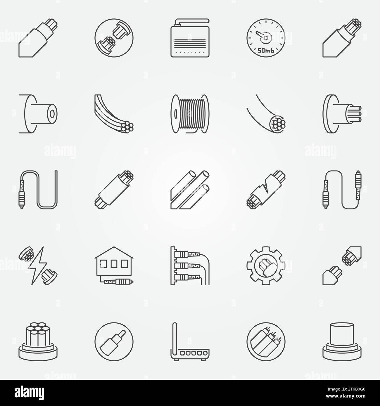 Optical fiber outline icons set. Vector fiber optic cable concept ...