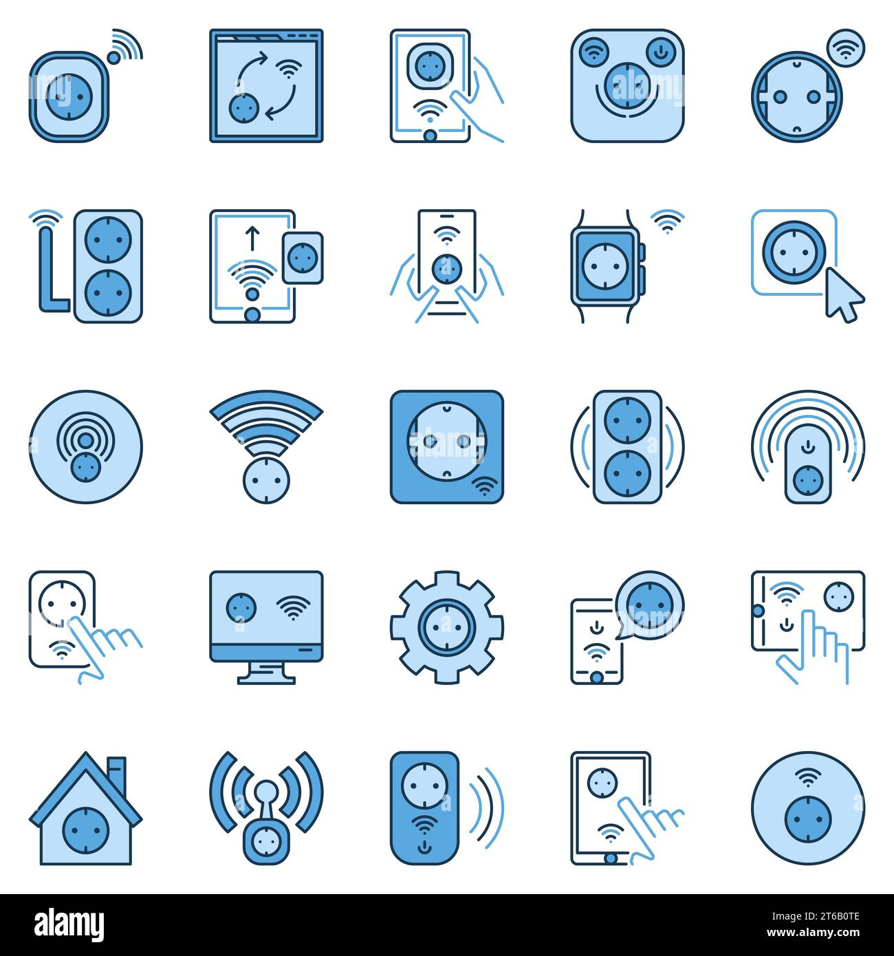 Smart Socket colored icons set - vector collection of european wi-fi ...