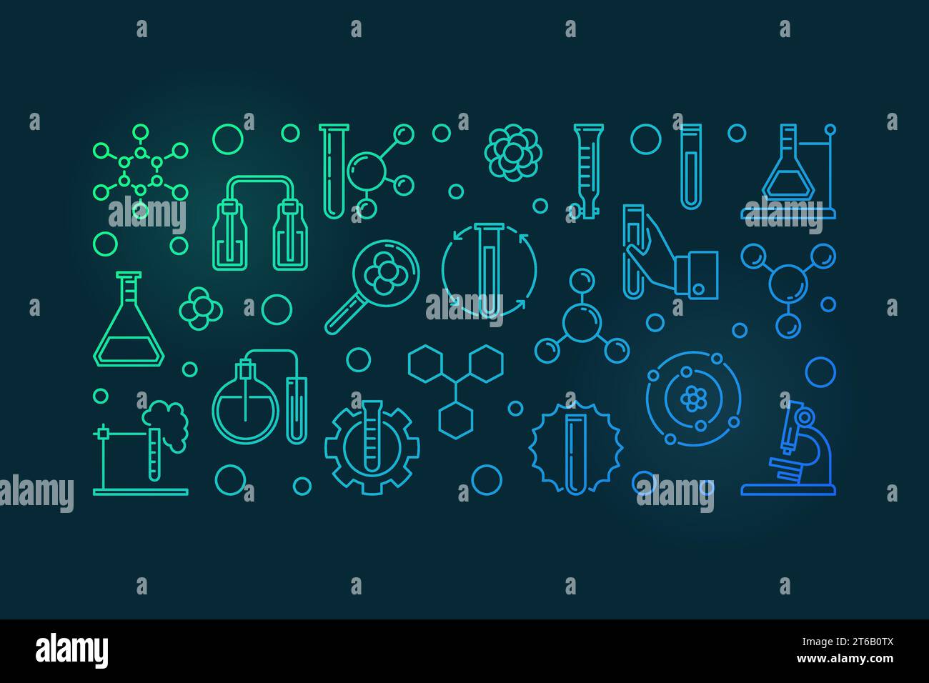 Vector Chemical Analysis colored outline illustration or banner on dark ...