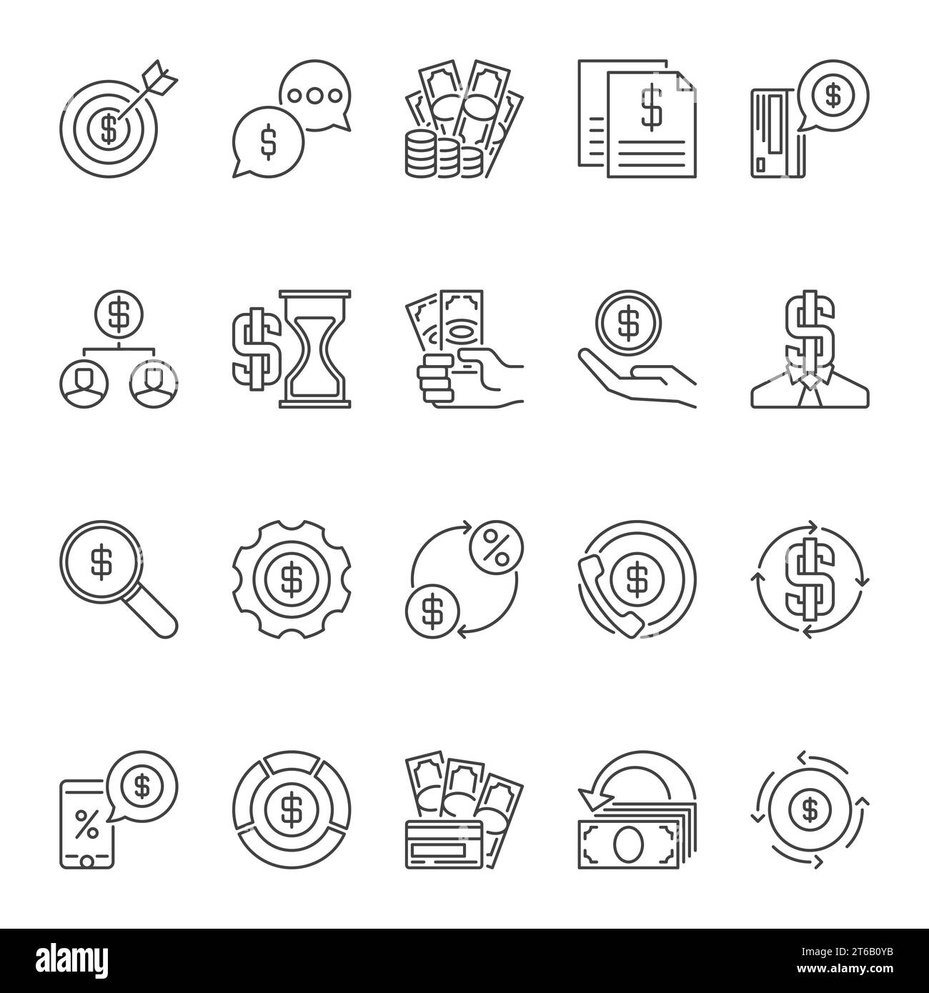 Vector set of Dollar Money outline concept icons or design elements ...