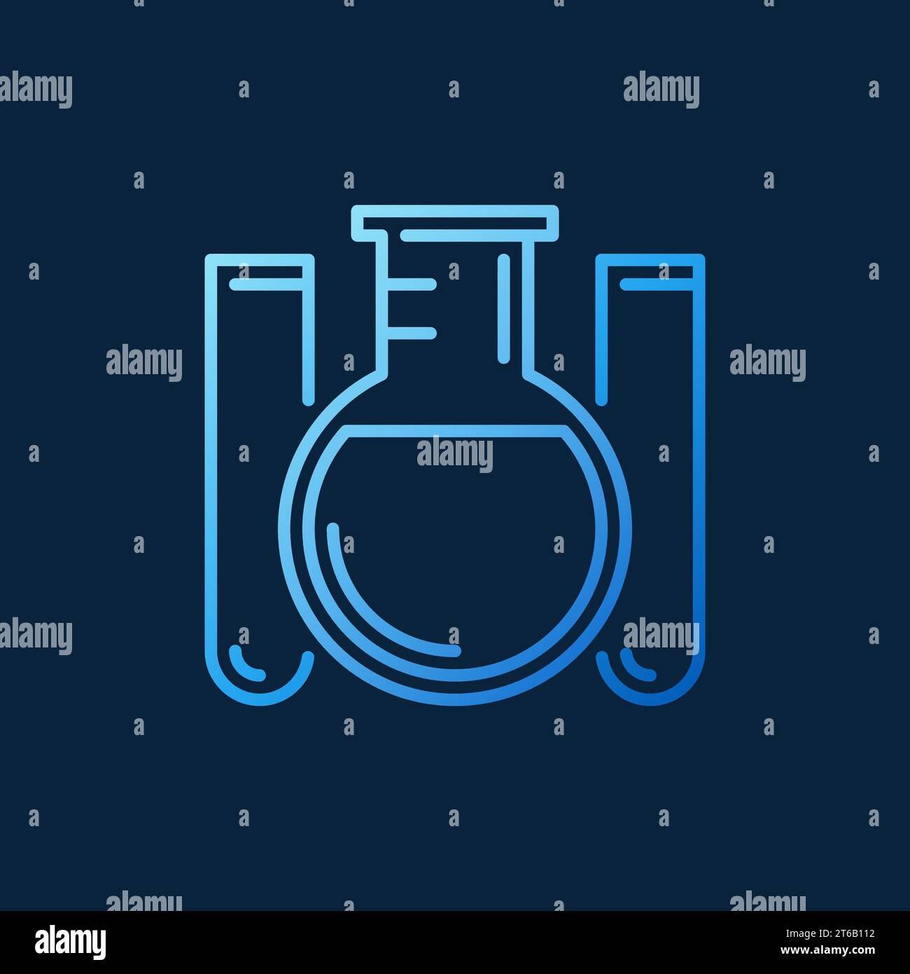 Round-bottom flask and test tubes outline vector blue icon or design ...