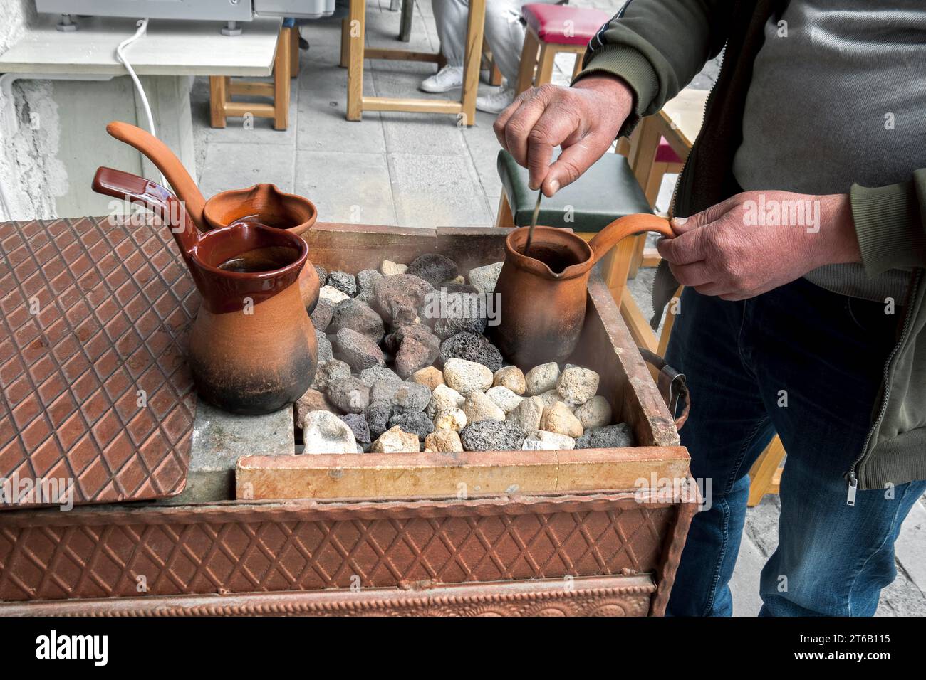 preparation of Turkish coffee.Avanos Cappadocia Turkey Stock Photo - Alamy