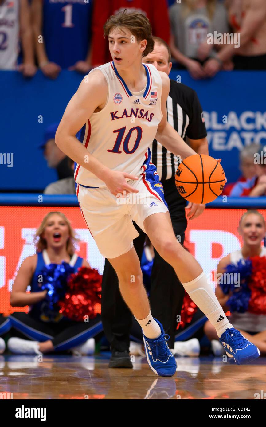 Kansas guard Johnny Furphy brings the ball upcourt during the first ...
