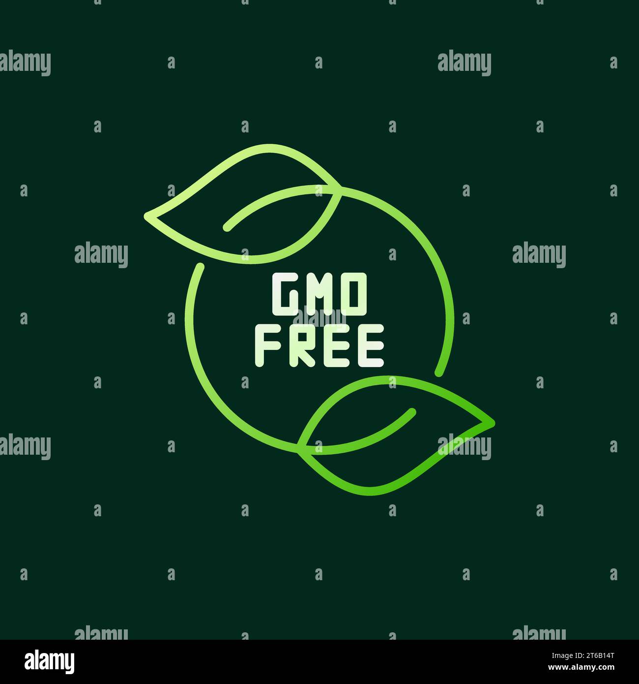 GMO Free with green leaves vector modern icon or logo in outline style ...