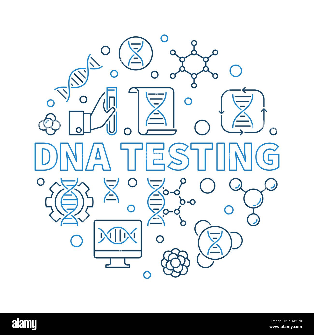 DNA Testing vector round creative concept illustration in thin line ...
