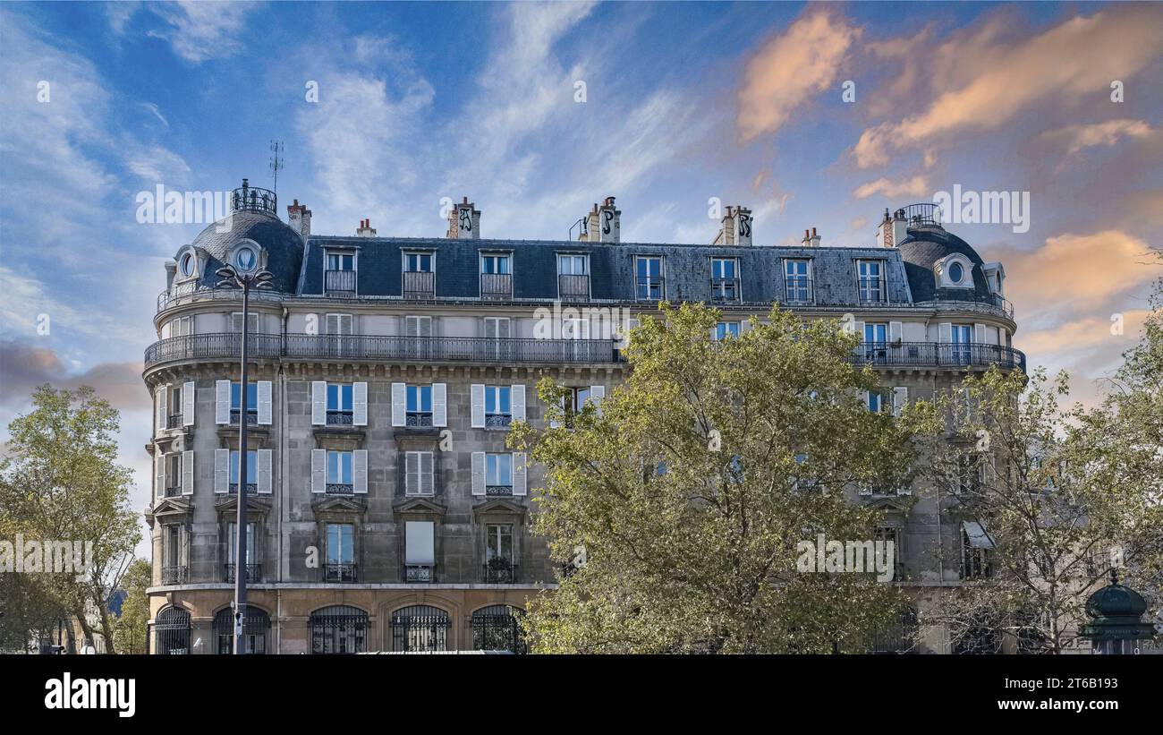 Paris, ancient buildings at Bastille, typical facades, view from the ...