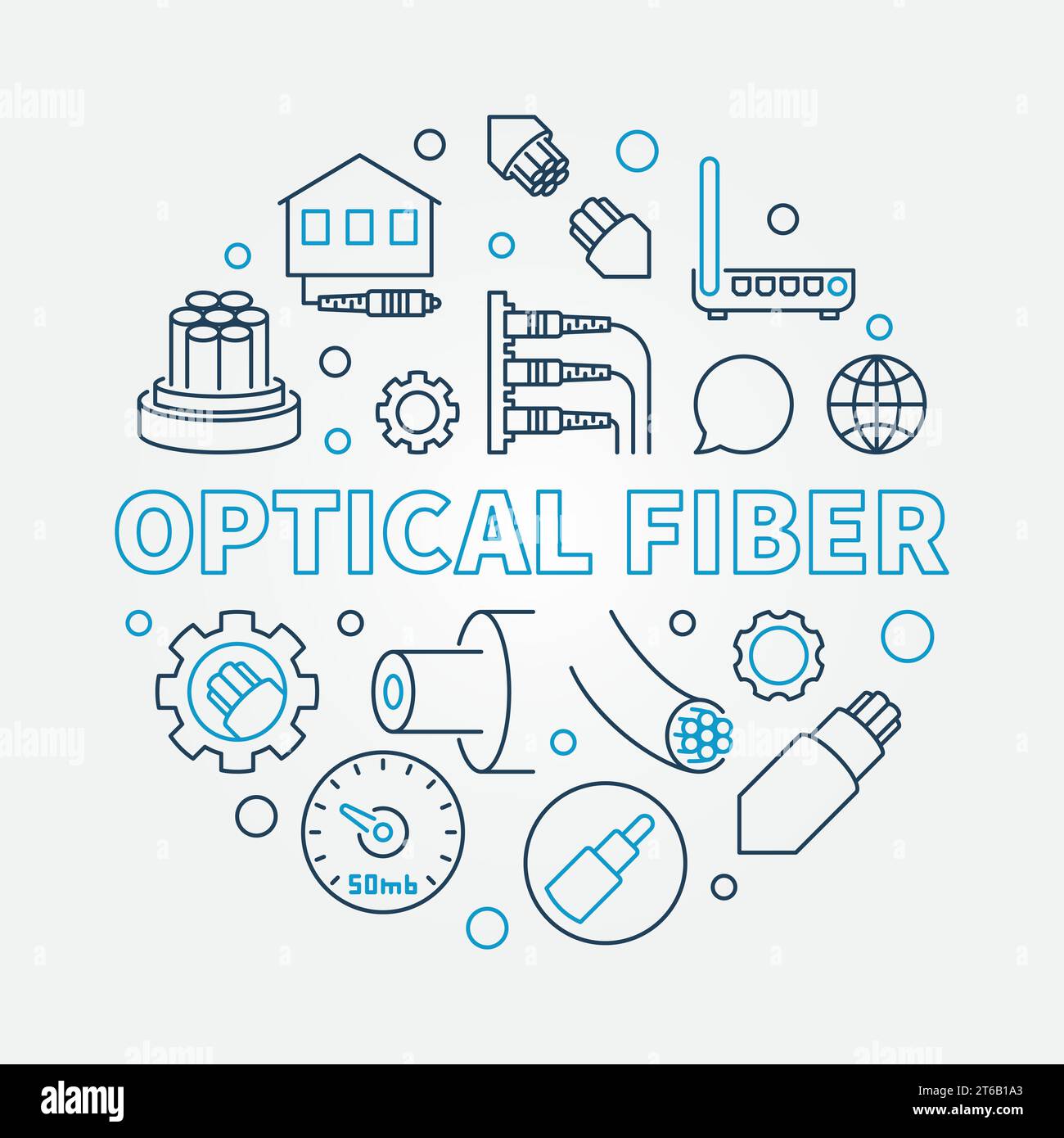 Optical Fiber vector round creative illustration in thin line style ...