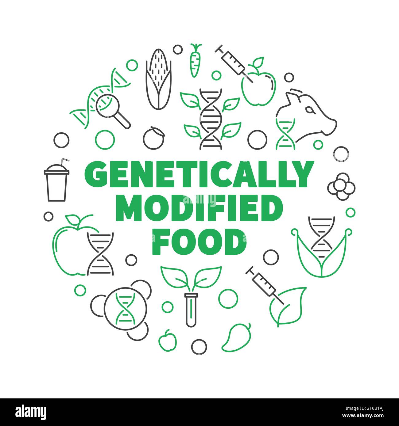 Genetically Modified Food vector round concept illustration in thin ... Genetically Modified Food vector round concept illustration in thin ...
