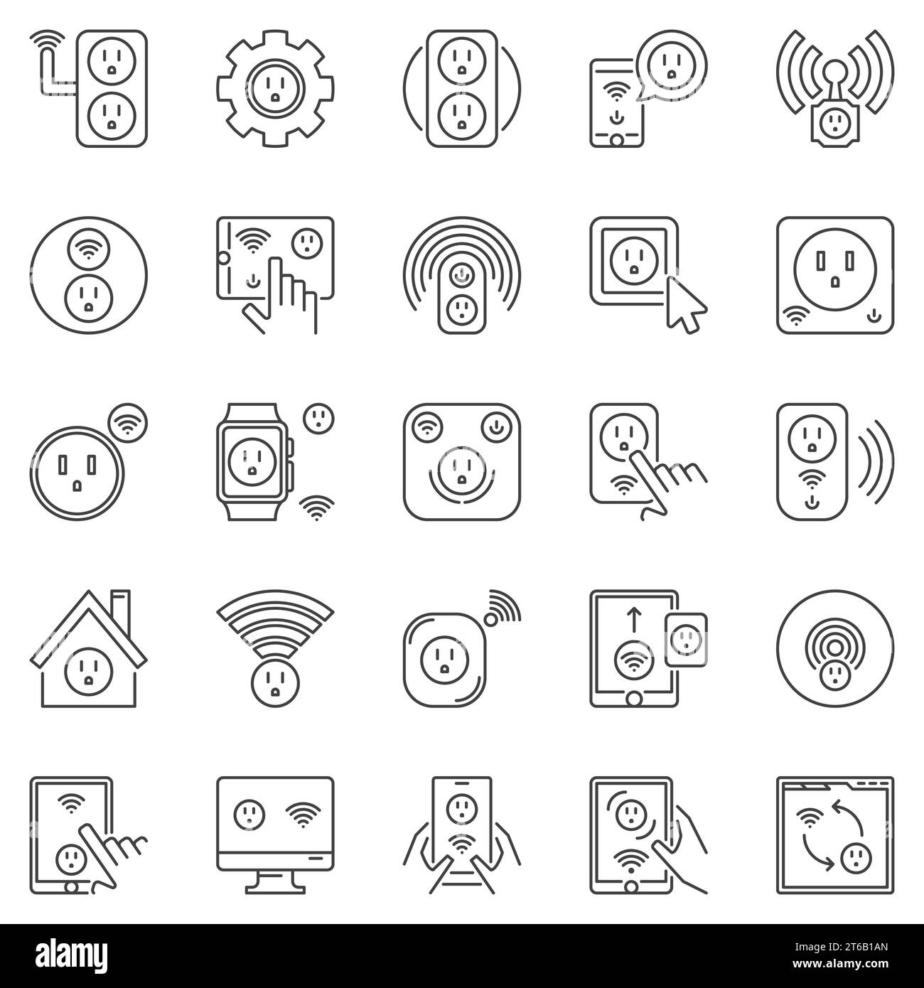 US Power Smart Socket outline icons set. Vector american smart sockets ...