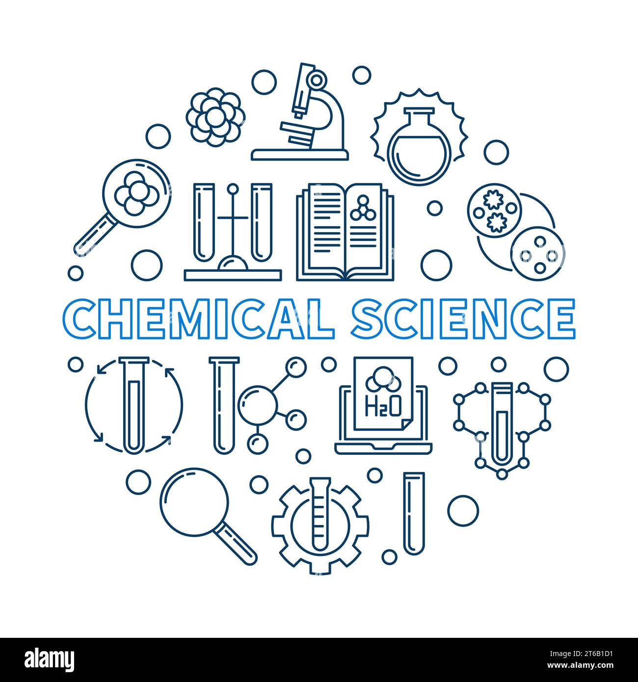 Chemical Science vector minimal round illustration in outline style ...