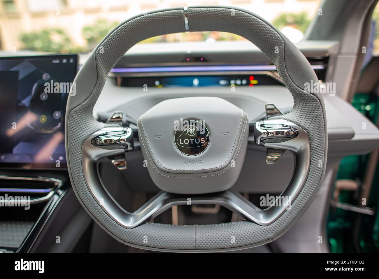 New Delhi, India. 09th Nov, 2023. View of steering wheel of Lotus ...