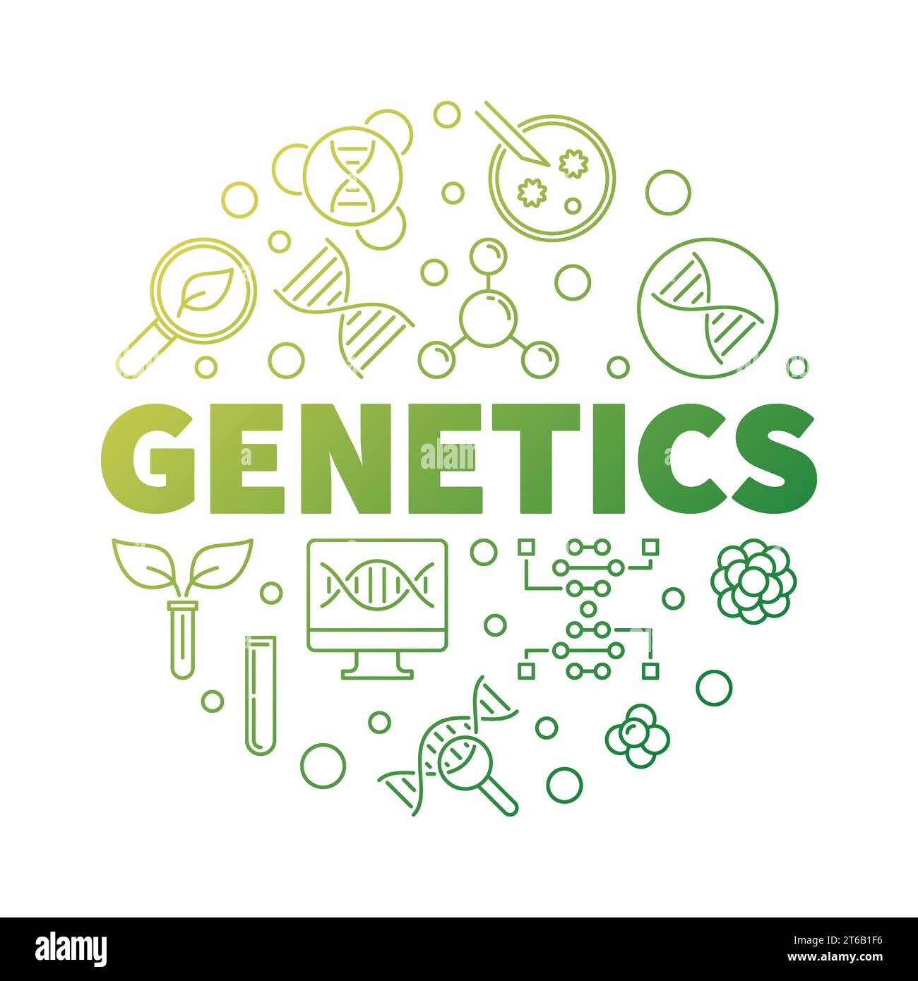 Genetics Vector Round Concept Biology Green Outline Illustration Stock