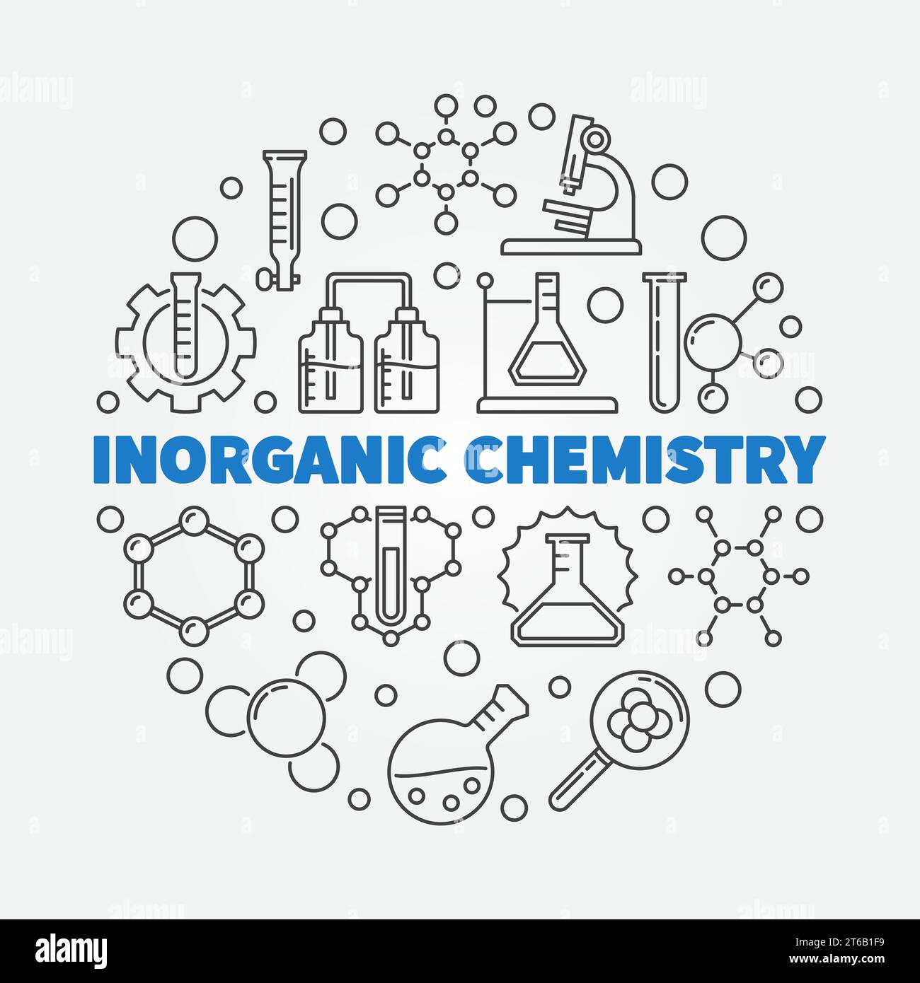 Inorganic Chemistry vector concept round illustration in thin line ...