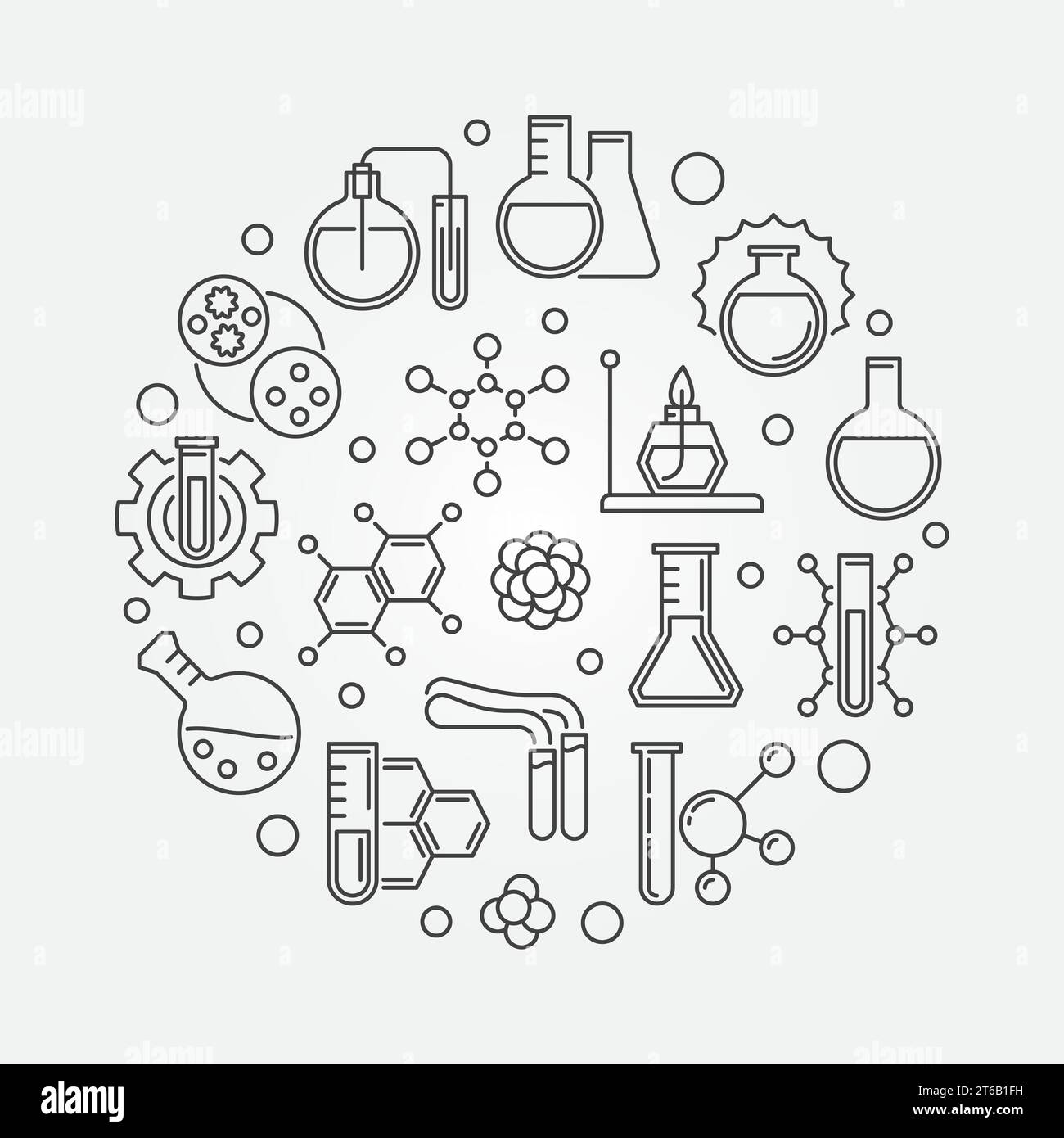 Chemistry Education vector simple concept round illustration in thin ...