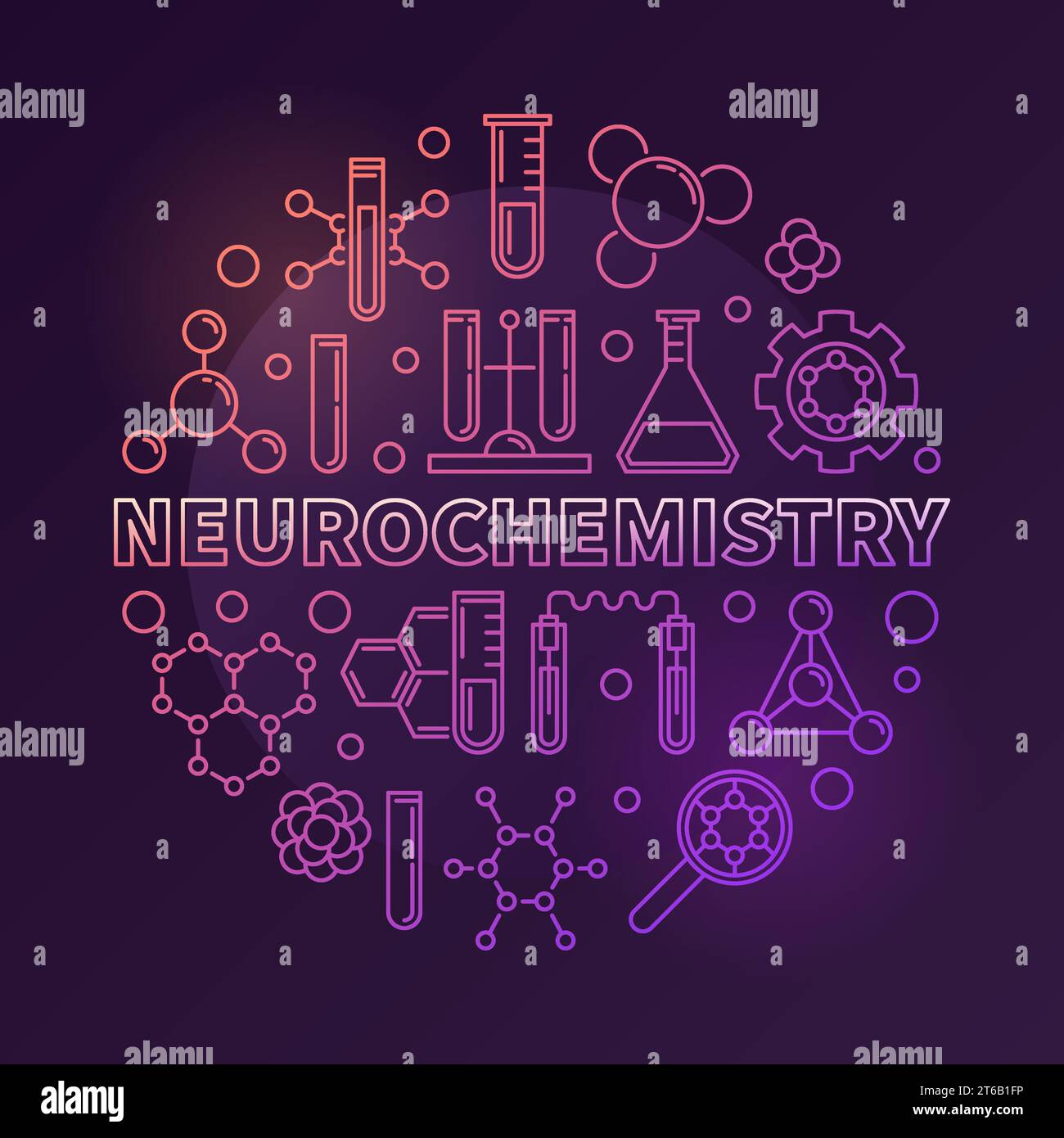 Neurochemistry vector modern round illustration in outline style on ...