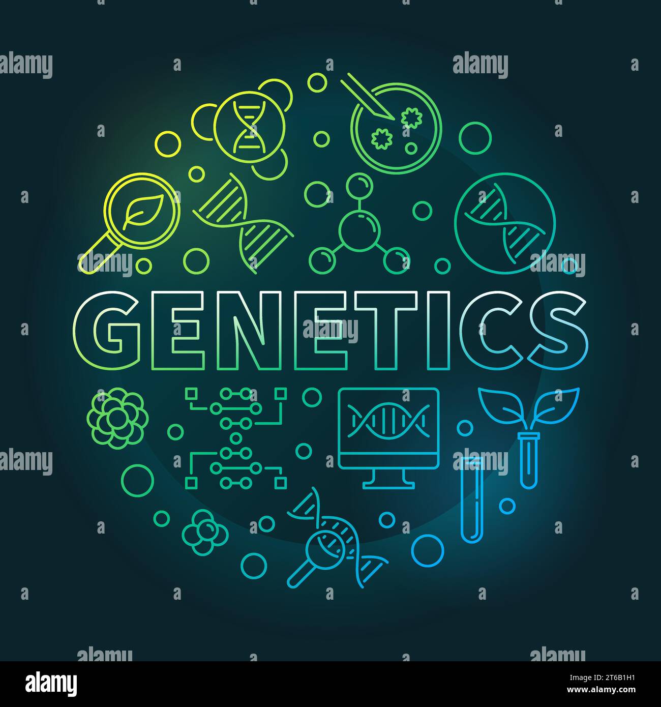 Genetics vector circular colored illustration made with genetic and DNA ...