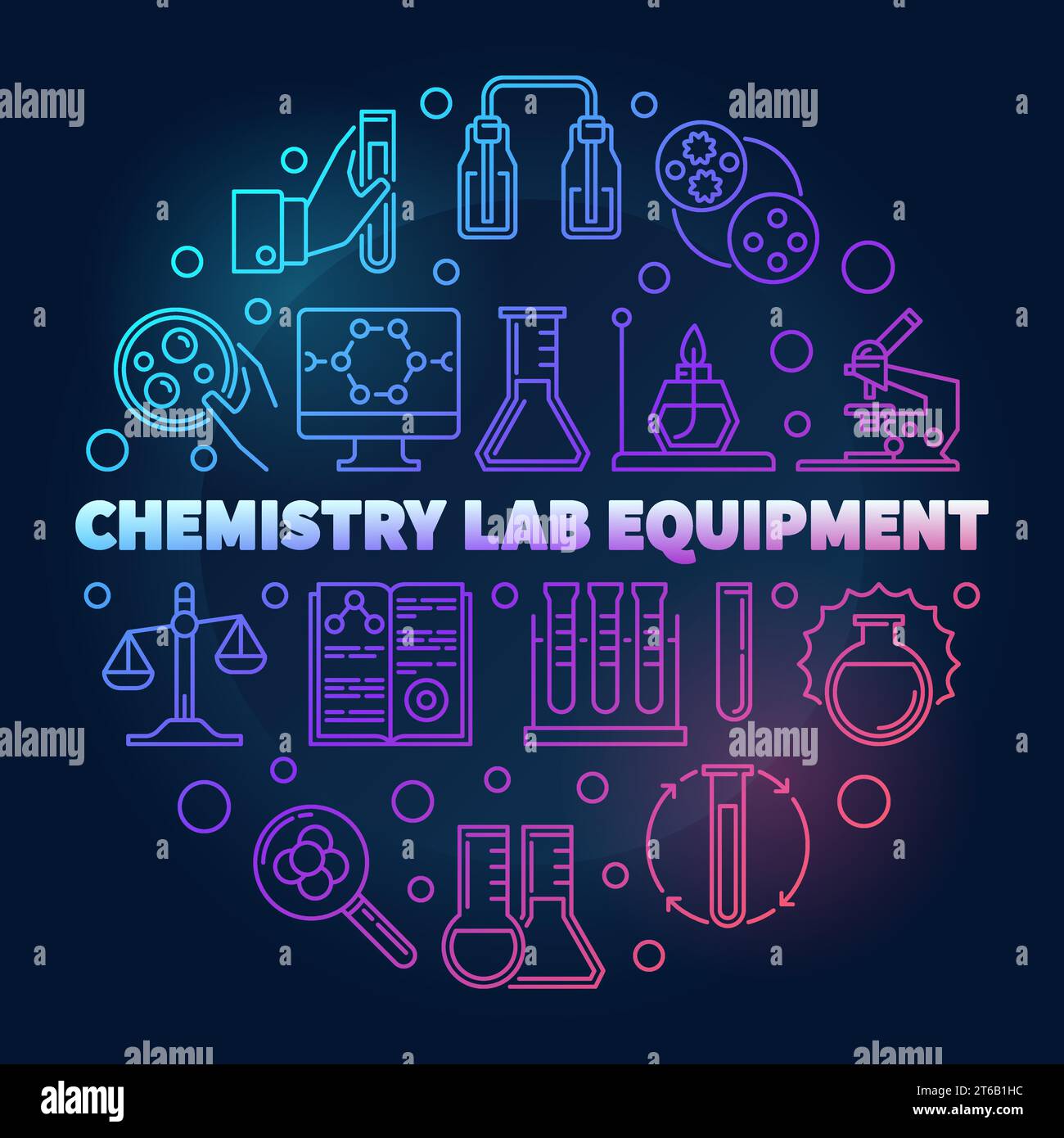 Chemistry Lab Equipment vector colored outline round illustration on ...