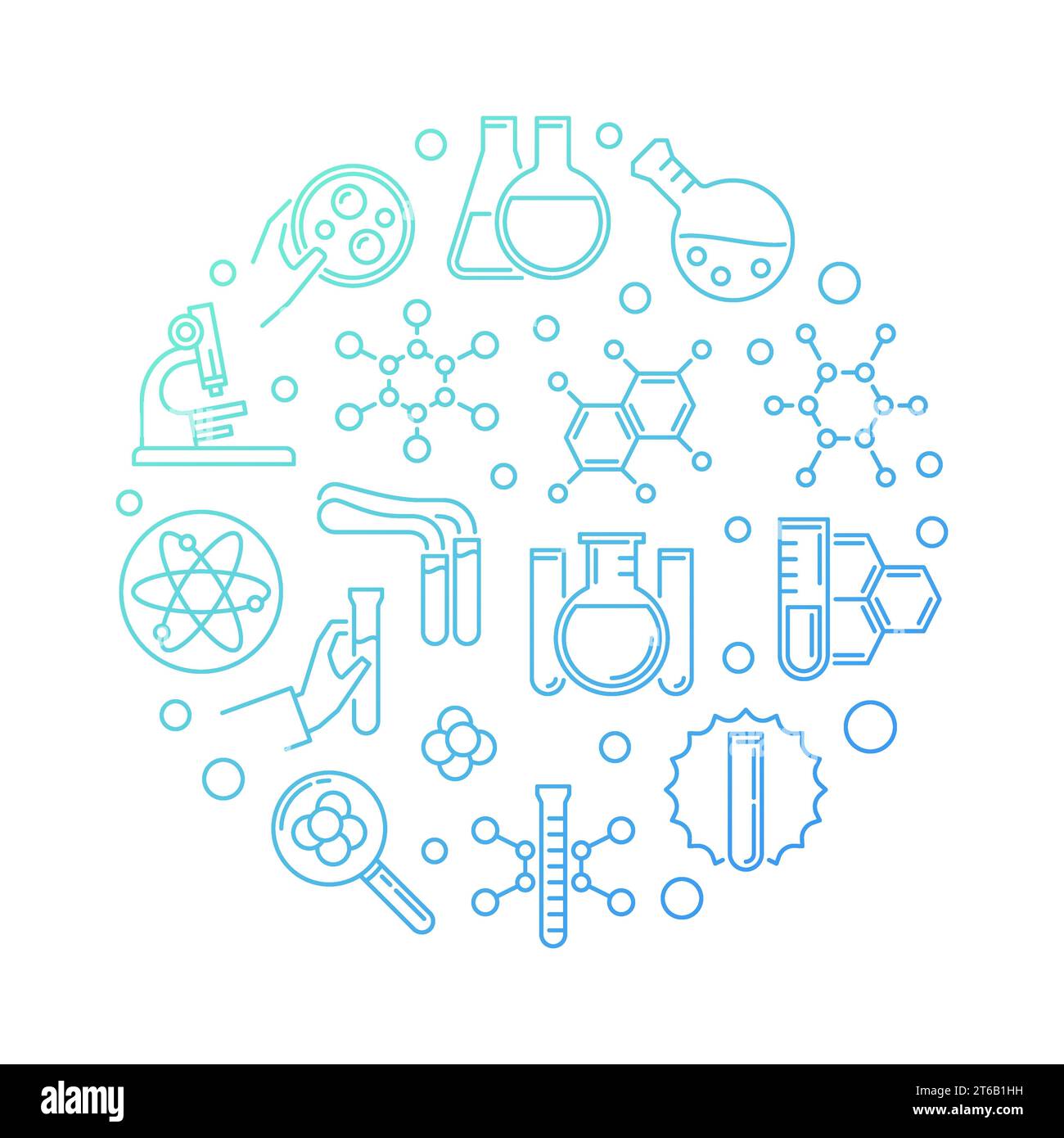 Vector Chemistry blue modern concept linear round illustration on white ...