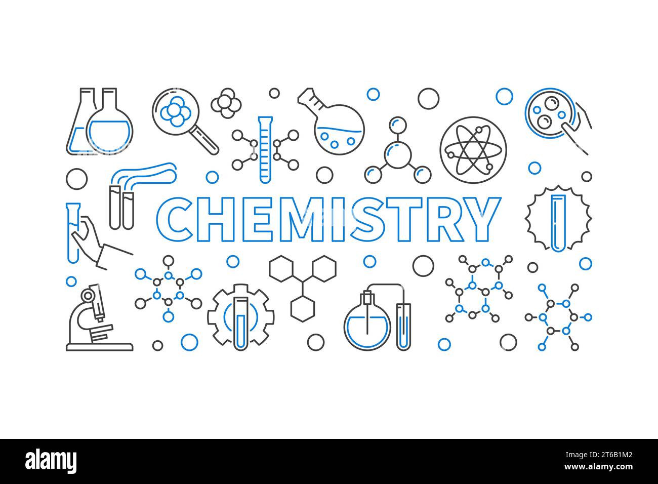 Chemistry concept outline horizontal banner. Vector illustration in ...