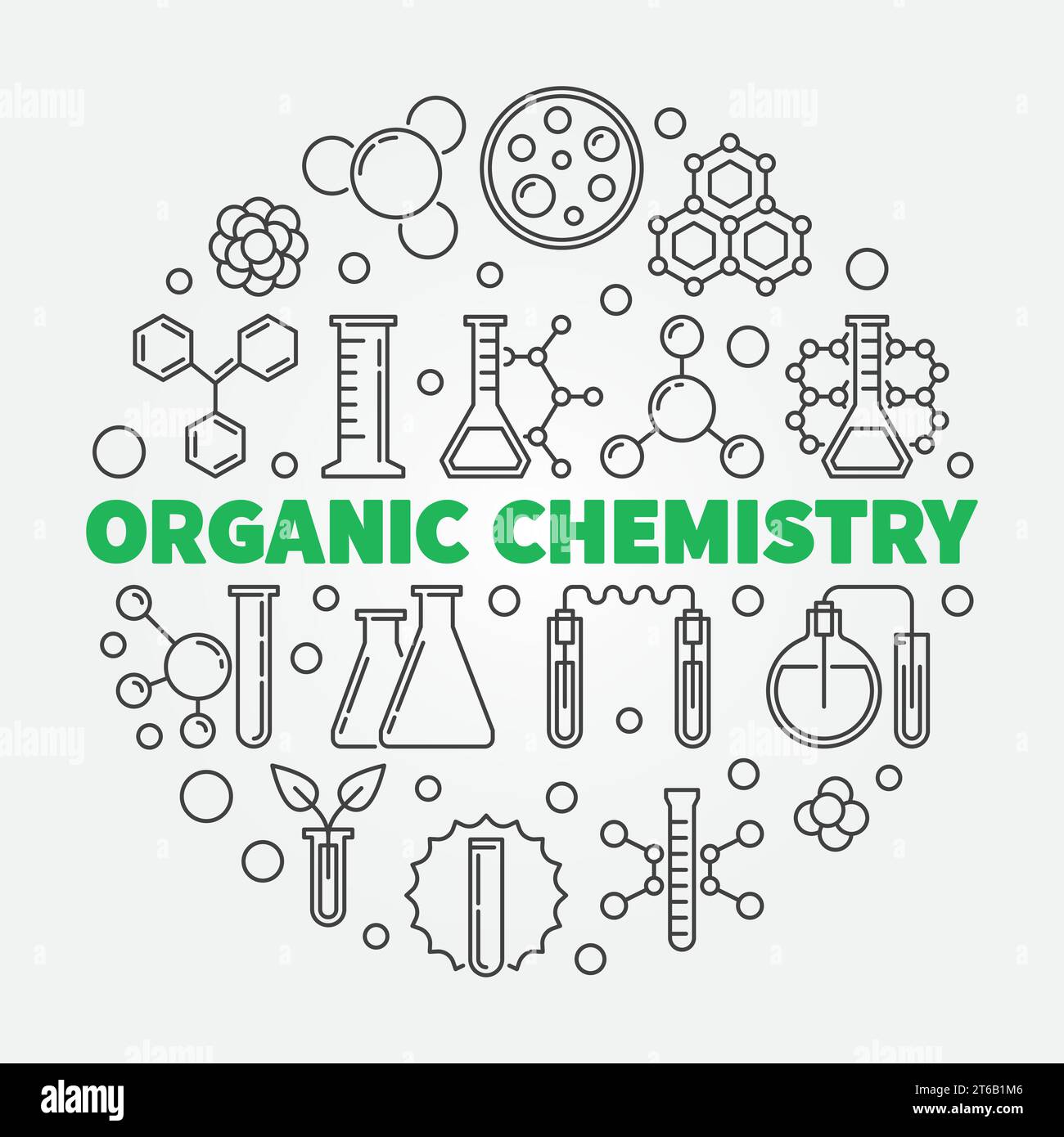 Organic Chemistry vector concept round illustration in thin line style ...