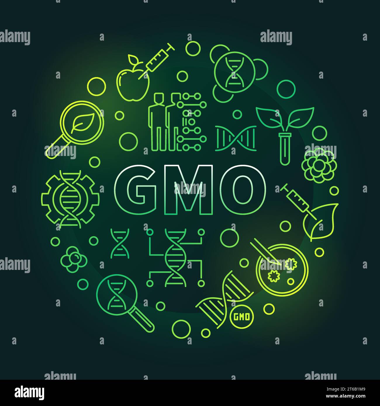 GMO vector circular green concept line illustration on dark background Stock Vector Image & Art ...
