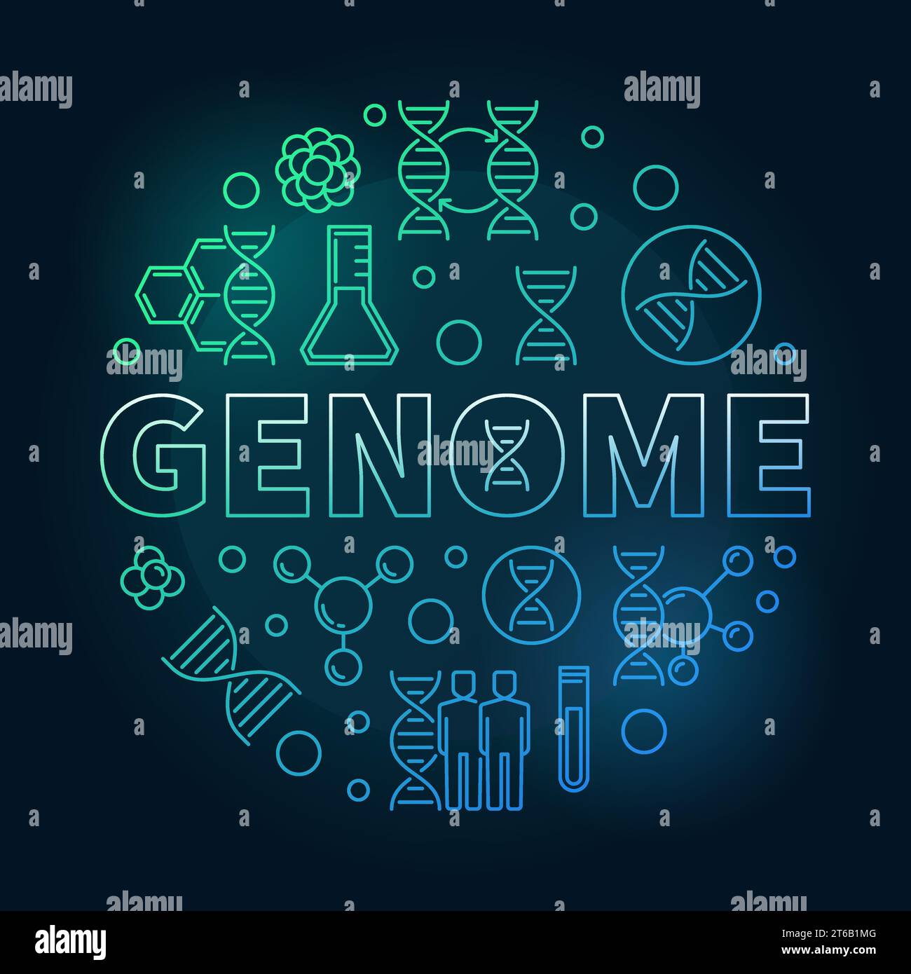 Genome vector round concept colorful linear illustration on dark ...