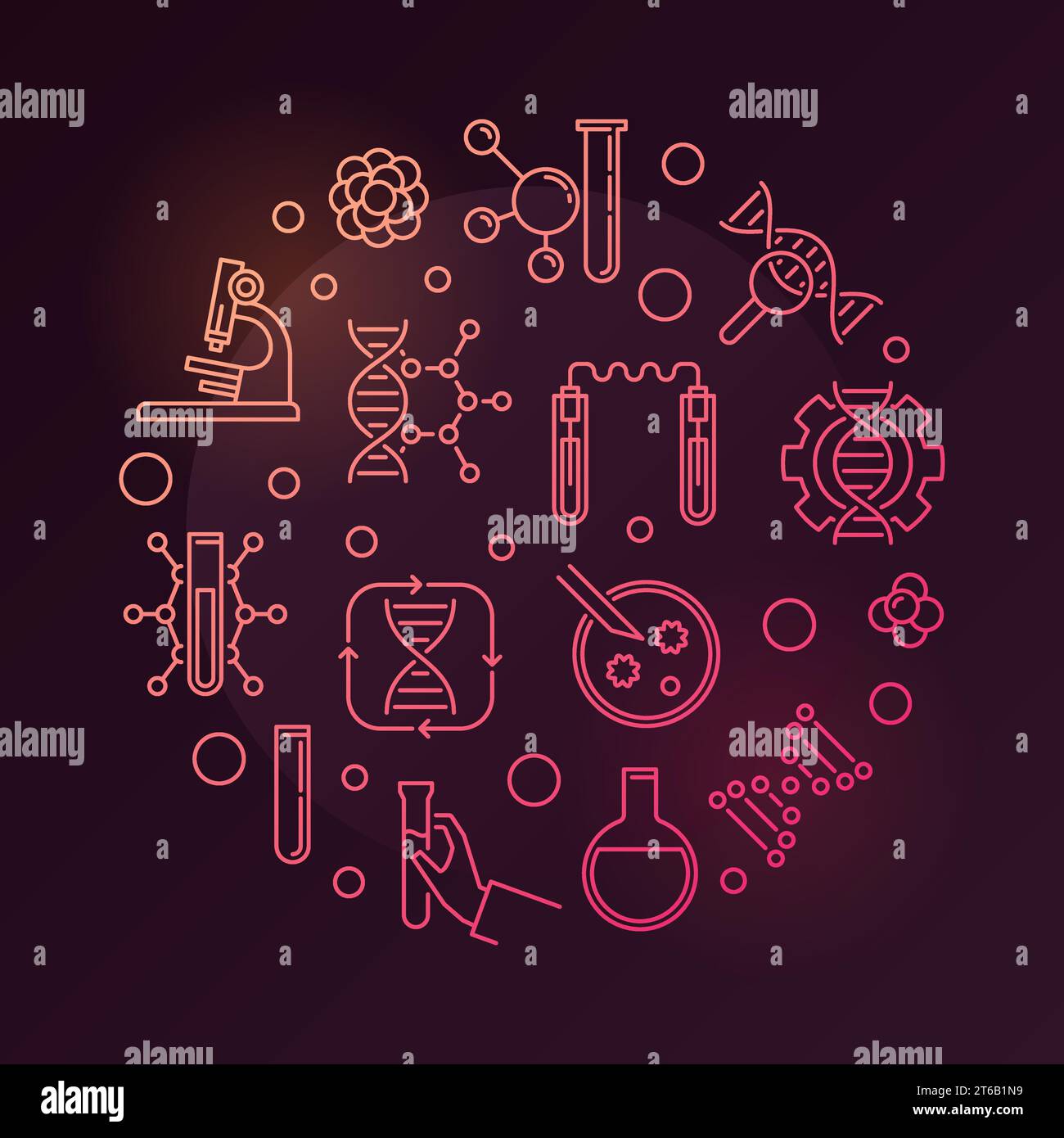 Genomics vector round colored illustration in outline style on dark ...