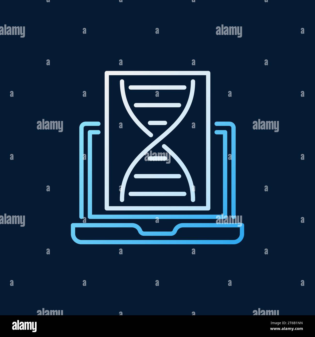 Laptop with DNA vector colorful linear icon or logo element on dark ...