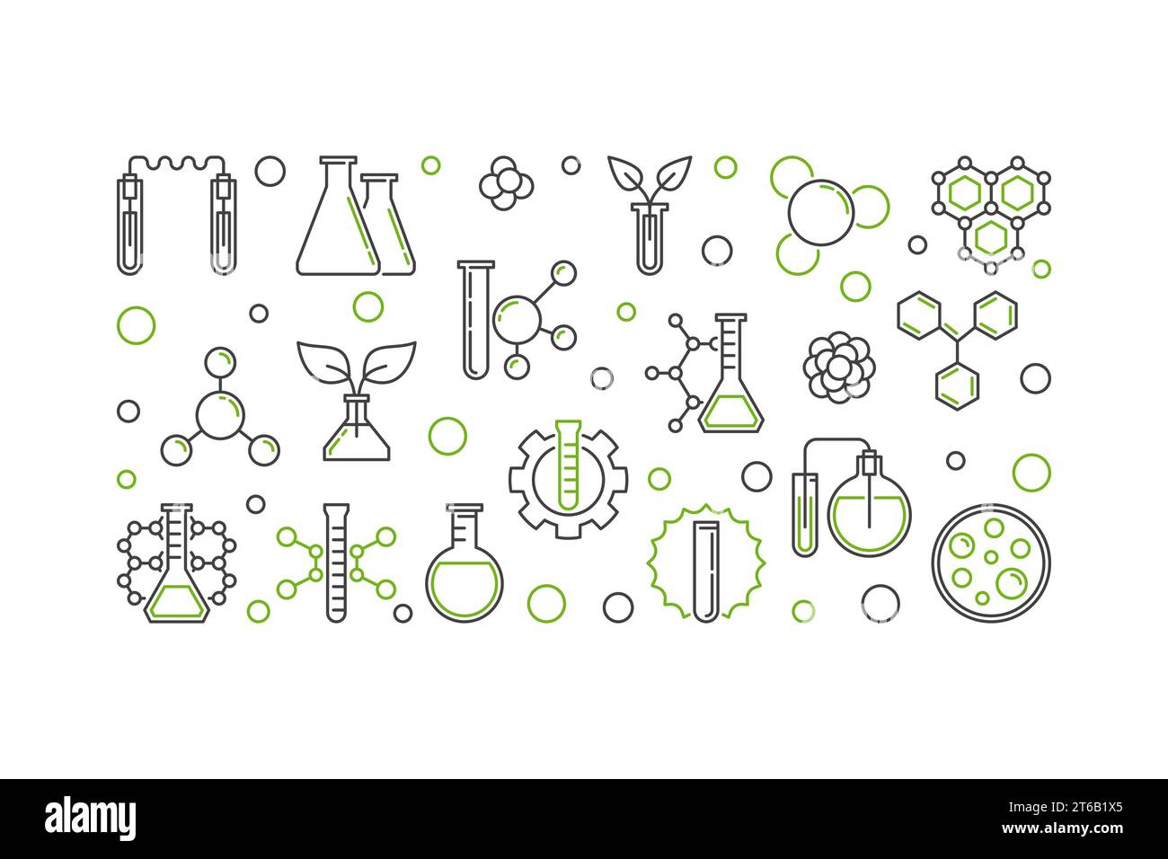Chemistry vector concept linear illustration or horizontal banner on ...