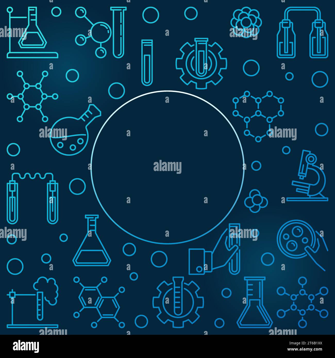 Chemistry blue square frame in thin line style. Chemical illutration ...