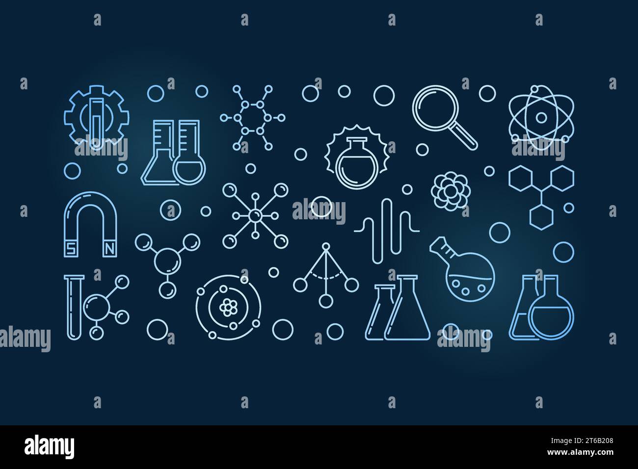 Chemical Physics vector blue modern outline horizontal illustration on ...