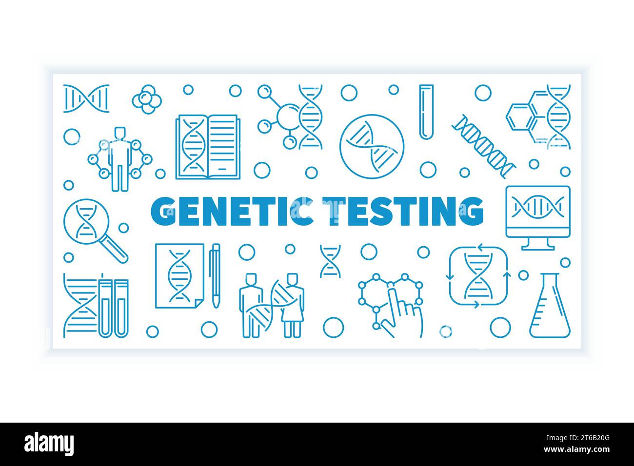 Genetic Testing vector blue outline horizontal banner with white ...