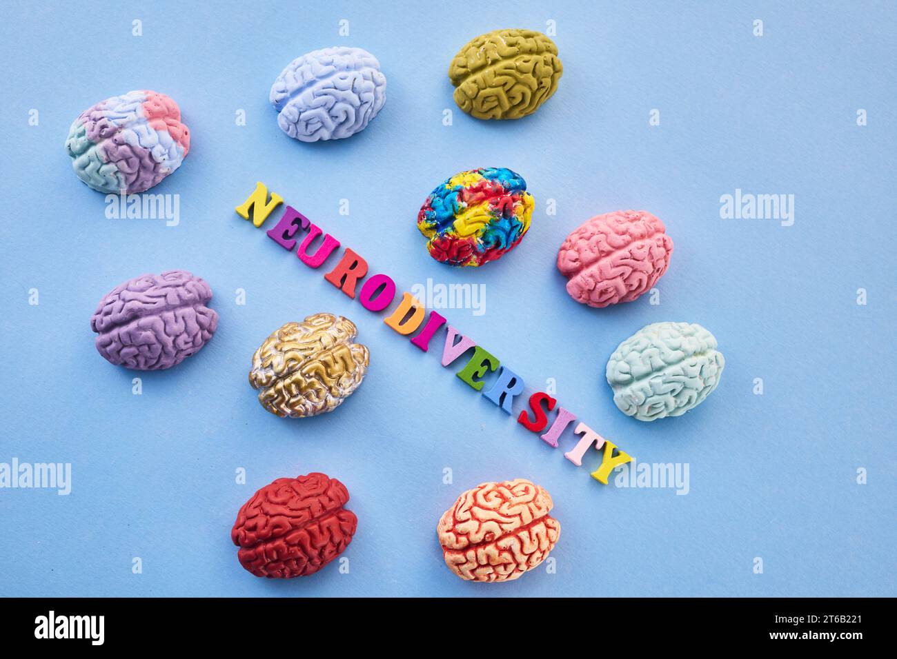 Neurodiversity concept. Multicolored figures of the brain Stock Photo ...