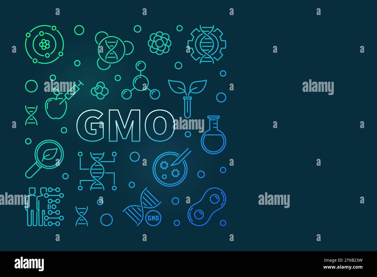 GMO vector concept colored square banner or design element in outline style on dark background ...