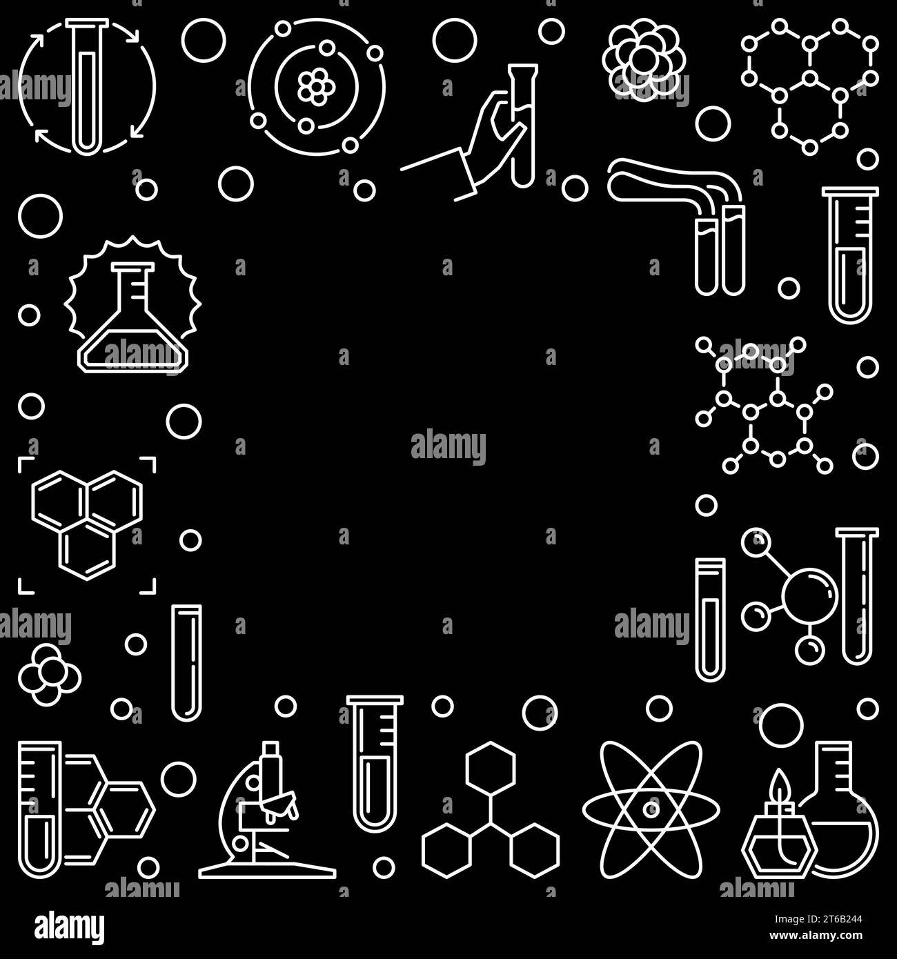 Chemistry dark outline square frame - chemical background with empty ...