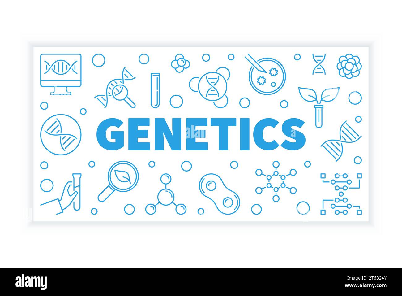 Genetics vector blue horizontal illustration in thin line style on ...