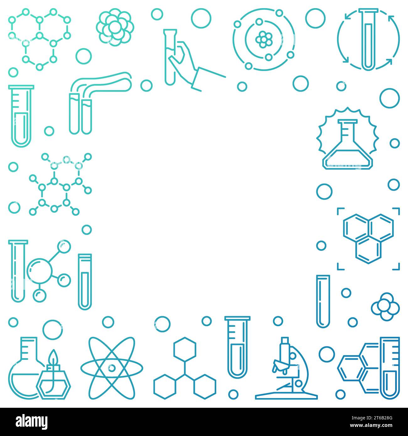 Chemistry colored outline square frame on white background with empty ...
