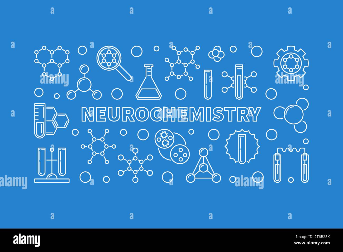 Neurochemistry vector concept linear illustration or horizontal banner ...