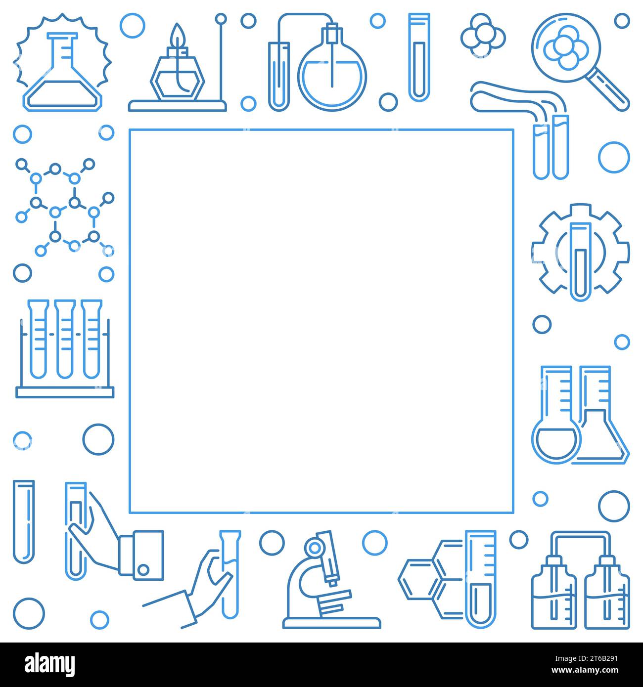 Chemistry blue square frame with empty space in thin line style on ...