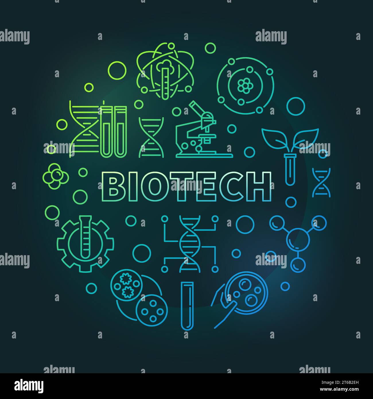 Vector Biotech colorful round outline illustration on dark background ...