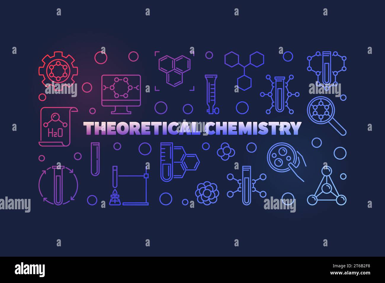 Theoretical Chemistry vector colorful outline concept horizontal ...