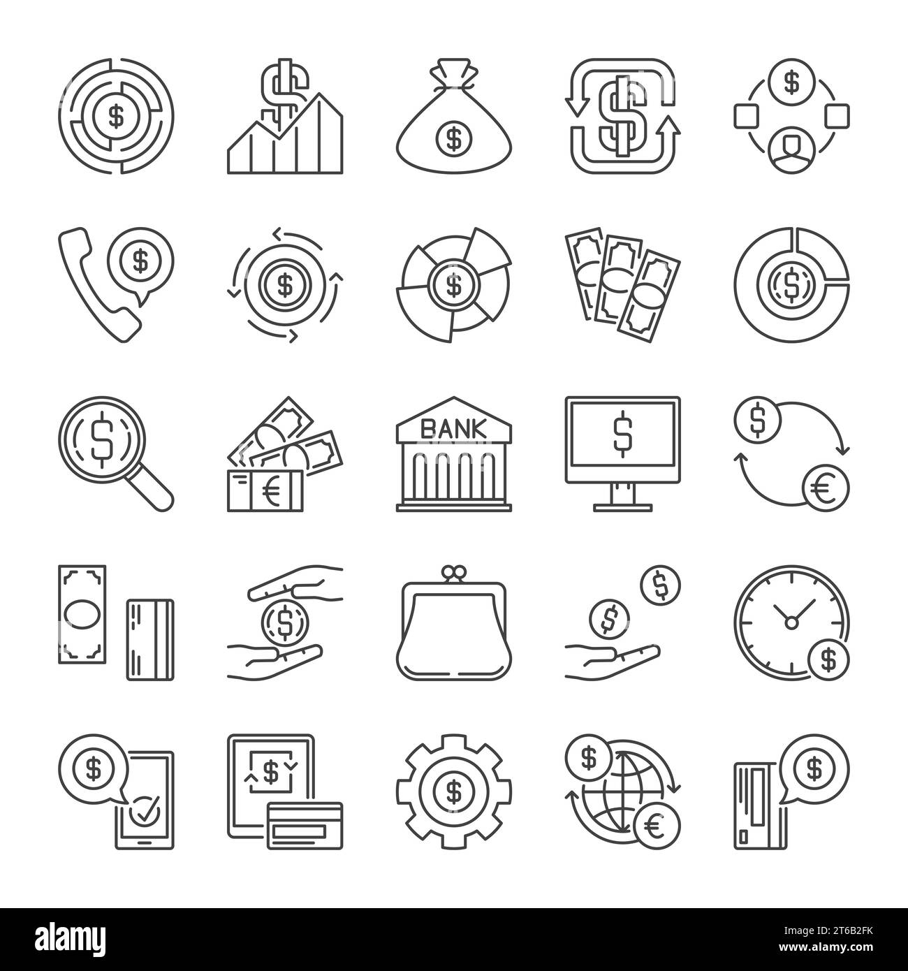 Cash, credit card, bank and payment outline icons. Vector collection of ...