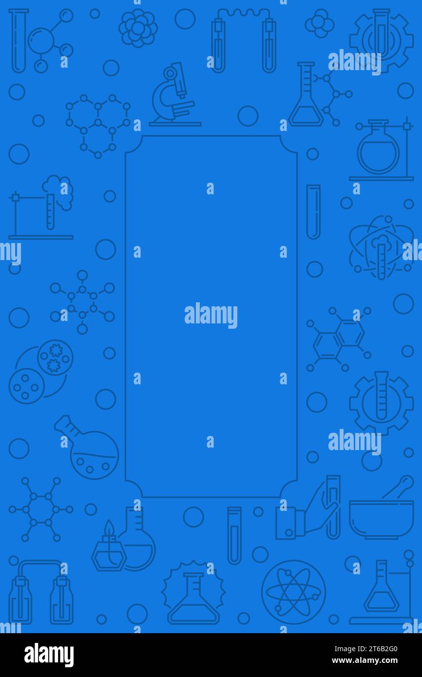 Chemistry blue vector vertical concept outline frame or background with ...