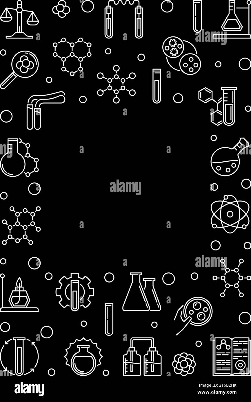 Chemistry vertical outline vector dark frame. Chemical background with ...