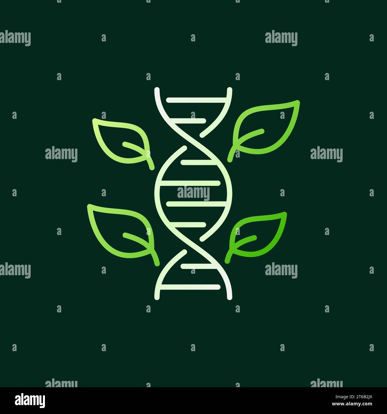 DNA Spiral with Green Leaves vector concept icon or logo in thin line ...