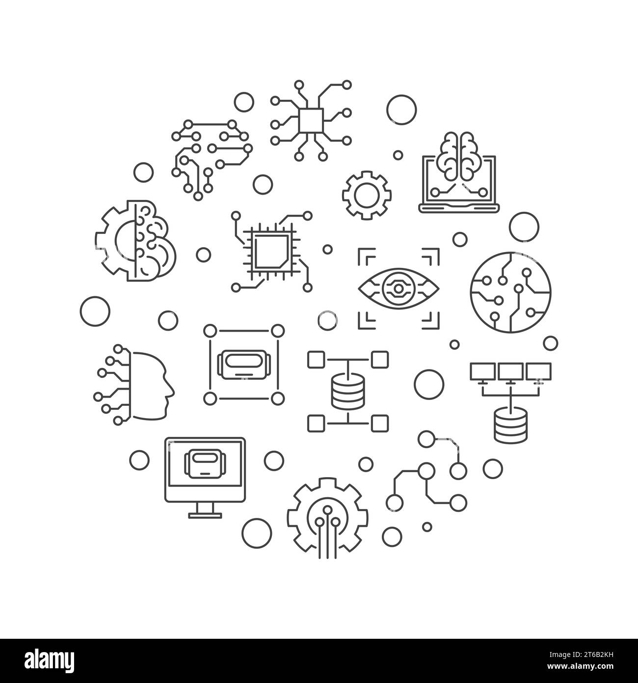 Machine Learning Technology ML concept vector round illustration in ...