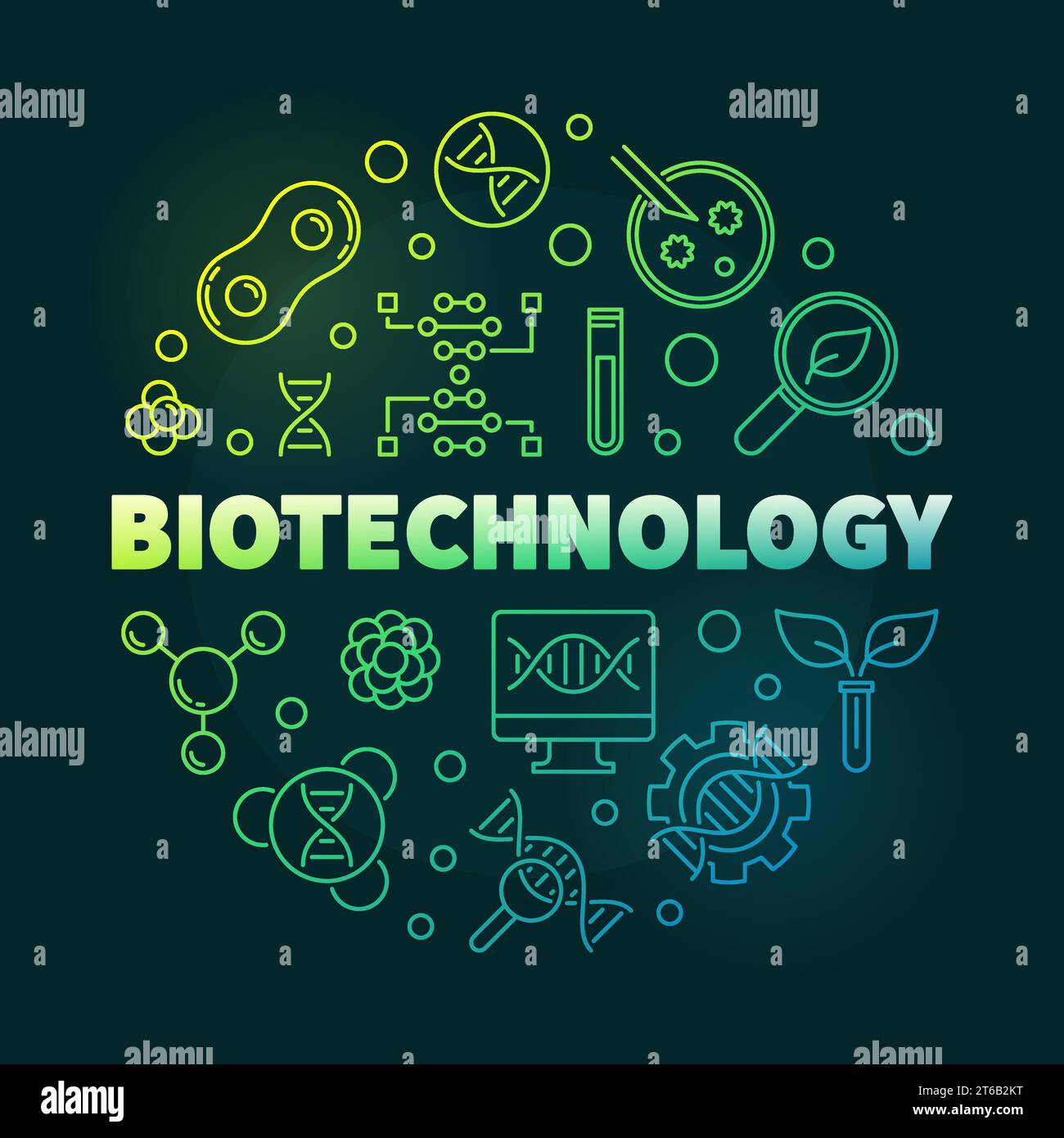 Biotechnolgy vector colorful round illustration in outline style on ...