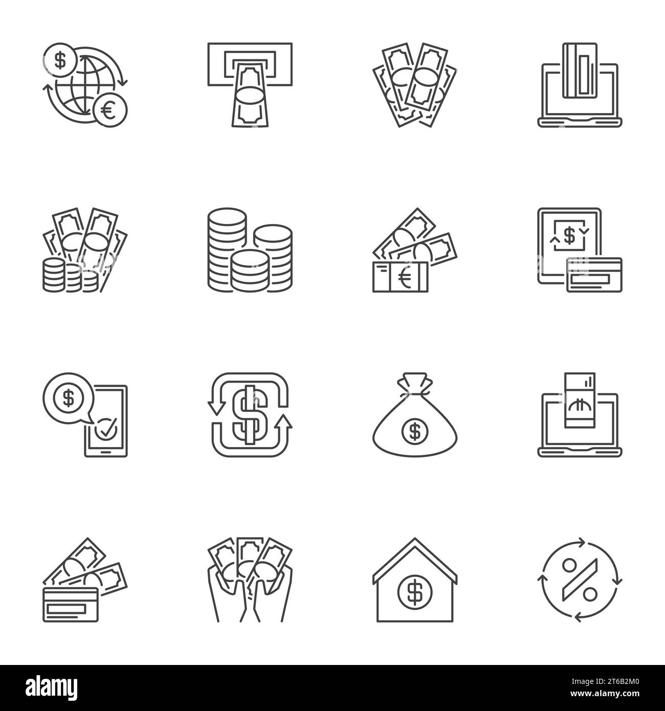 Vector collection of financial outline icons. Money concept symbols in ...