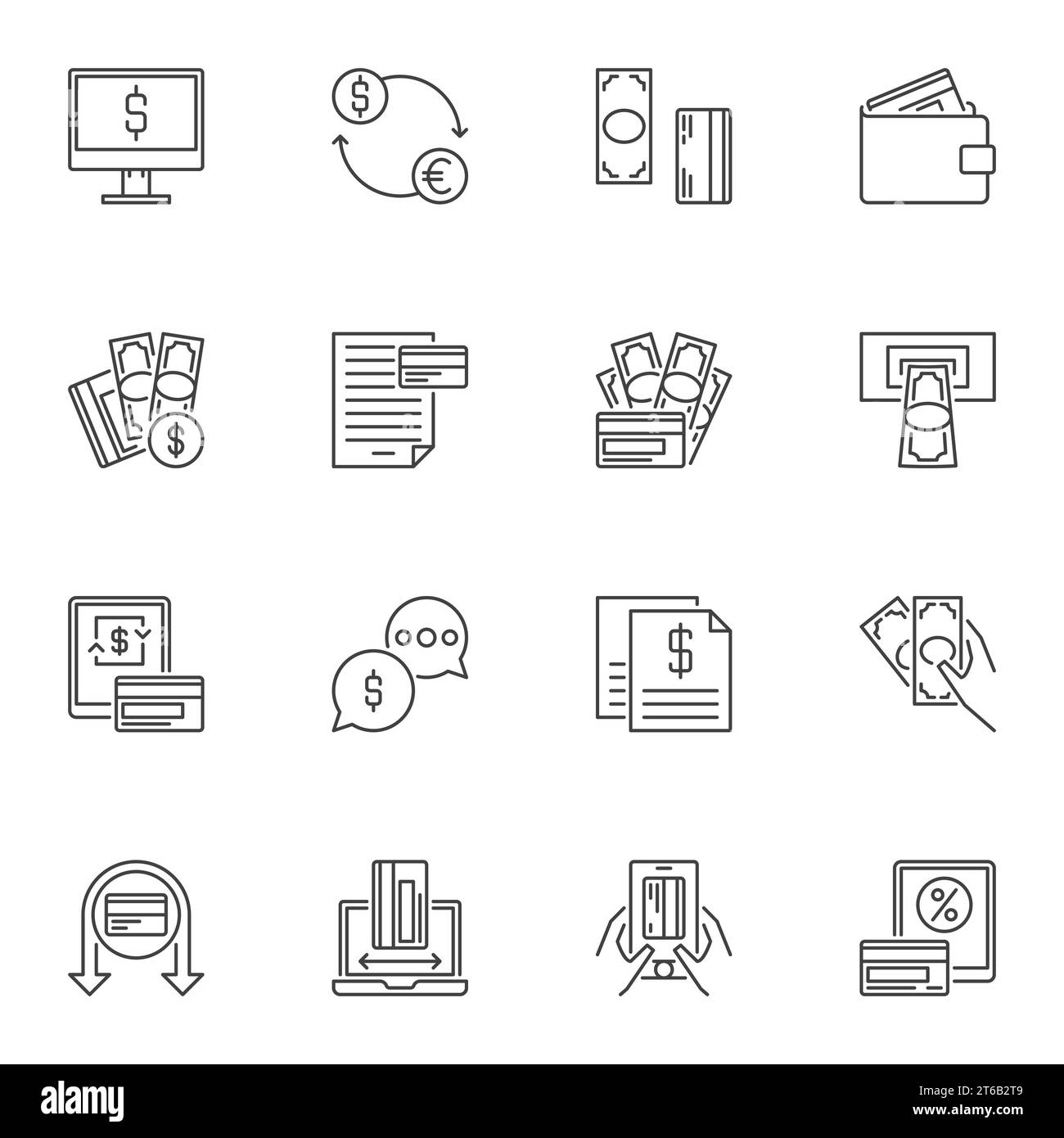 Credit Card and Payments concept outline icons set. Vector Money and ...