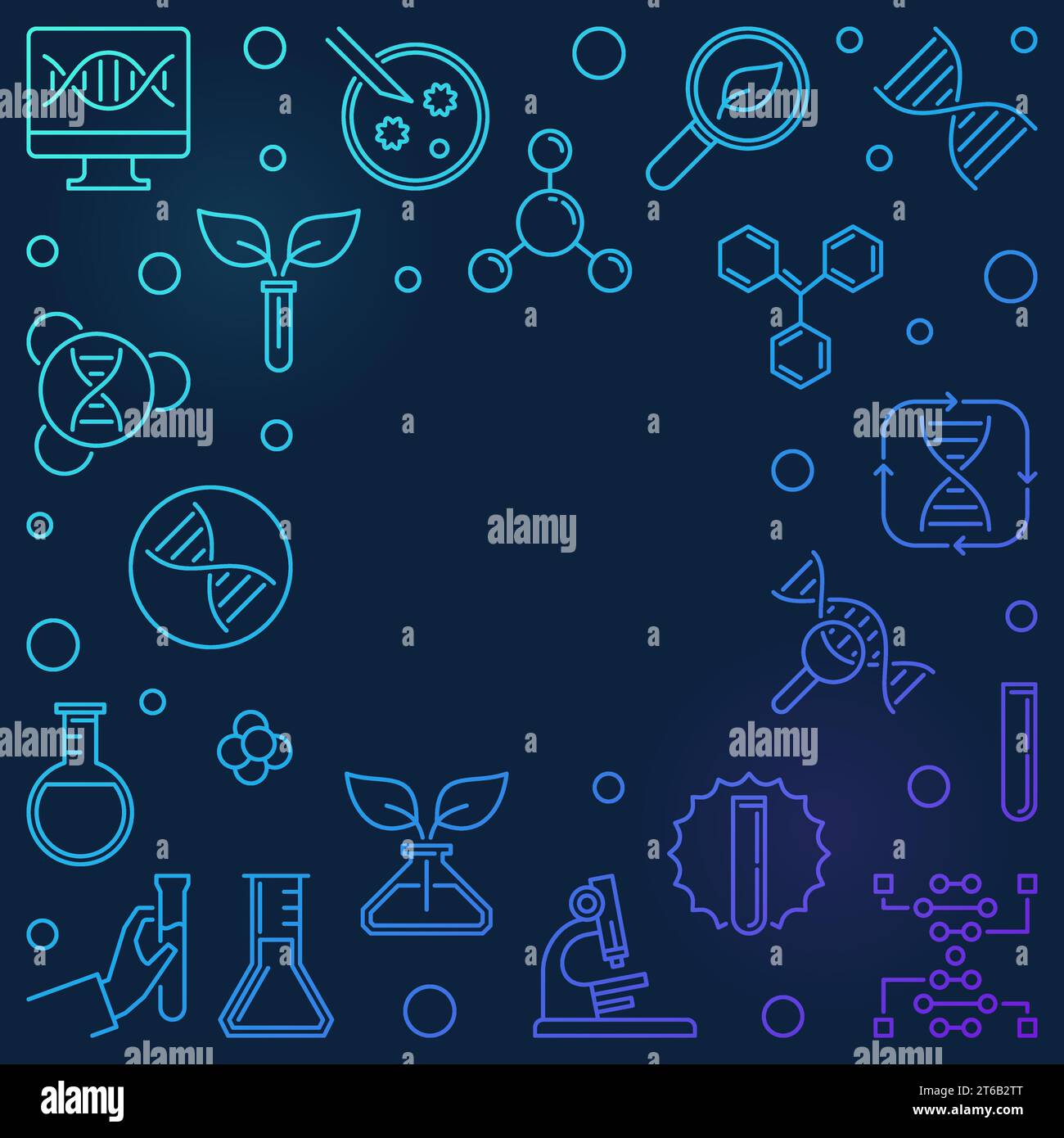 Genetics vector outline blue concept square illustration or frame on ...